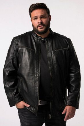 Men Plus Lederjacke Leder-Bikerjacke Leder Stehkragen Metallzipper