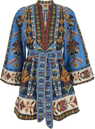 Farm Rio Farm Rio, Femme, Blouses et Chemises, Bleu, Taille: 38 FR Mini-robe Tapisserie Brod&eacute;