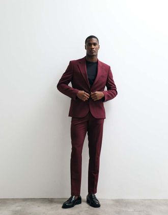 Asos FlexMax - Enge Anzugjacke in Burgunderrot