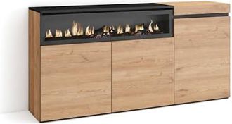 Skraut Home | Sideboard, Highboard | Kommode, Komodenschrank | 150x75x35cm | 3 Türen | Elektrokamin. Maße | Moderner Stil | Eiche Schwarz