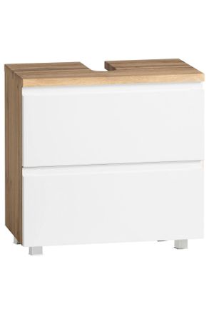 Held Waschbeckenunterschrank, Wei&szlig;, Eiche Wotan, Holzwerkstoff, 1 Schubladen, 60x59x35 cm, Made in Germany, stehend, h&auml;ngend, Badezimmer, Badezimmerschr&auml;nk