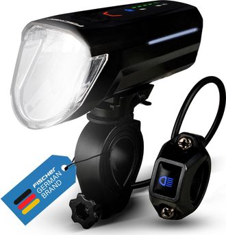 Fischer Fahrrad LED-Frontlicht 100 Lux Fernlicht, mit Sensormodus, spritzwassergesch&uuml;tztes Geh&auml;use, einfache Montage, schwarz, 1 St&uuml;ck