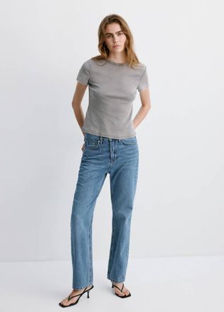 Mango Jean Matilda droit taille haute bleu moyen - Femme - 32 - MANGO