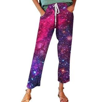 Generic Pantalon Leger Ete Femme Lin &Eacute;t&eacute; Large Elegant Pantalon Court en Lin pour Femme Grande Taille Taille Haute Jambe Large Longueur Cheville Ray&eacute; pour La 