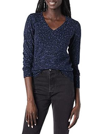 Amazon Essentials Chandail léger à manches longues et col en V pour femme (disponible en grande taille), coupe classique motif guépard, taille S