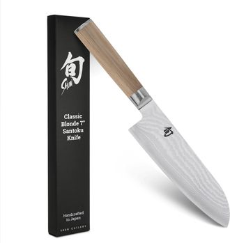 Shun KAI Shun Classic White Santoku 18 cm Klingenl&auml;nge - Damastmesser 32 Lagen VG MAX Kern - 61 (&plusmn;1) HRC - Pakkaholzgriff - Made in Japan - japanisches Koc