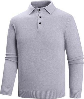 Generic Pull Sweater Col Rond Manches Longues Homme Basique Moderne Slim Fit D&eacute;contract&eacute; Coupe Chaud Confortable Automne Hiver Pull-Over 2 Boutons Respirant F