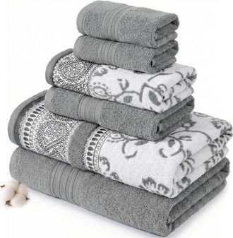 Modern Threads 6-teiliges Set, 2 Badet&uuml;cher, 2 Handt&uuml;cher, 2 Waschlappen garngef&auml;rbtes Jacquard/festes Handtuch-Set Ophelia Stone