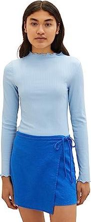 Tom Tailor Denim TOM TAILOR Denim T-Shirt Basique à Manches Longues côtelé pour Femme, 11139-soft Charming Blue, XL