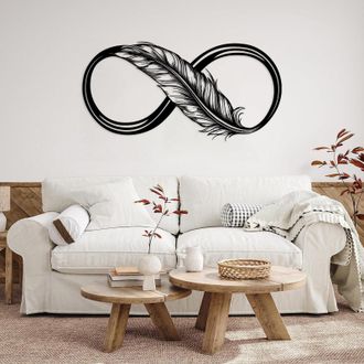 Generic Metall-Wandkunst Feder Unendlichkeit Dekor, Federdekor, Silhouette H&auml;ngedekorationen f&uuml;r Zuhause K&uuml;che Schlafzimmer (Schwarz, 48x24|121x61 cm)