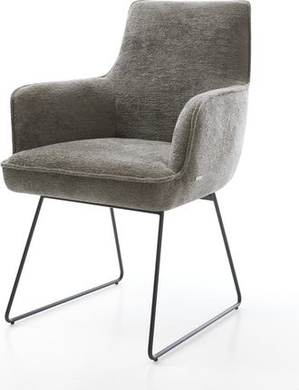 DELIFE Esszimmerstuhl Heira-Flex mit Armlehnen Boucl&eacute; Soft Schlamm Kufengestell Schwarz Taschenfederkern, Esszimmerst&uuml;hle