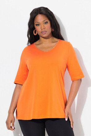 Ulla Popken T-Shirt T-Shirt A-Linie V-Ausschnitt Halbarm Pima Cotton