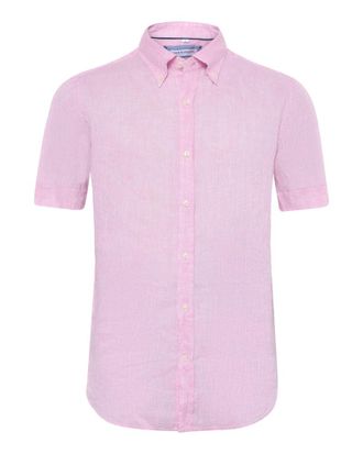 Tom Rusborg Unifarbenes Leinenkurzarmhemd mit Button Down-Kragen, Regular in