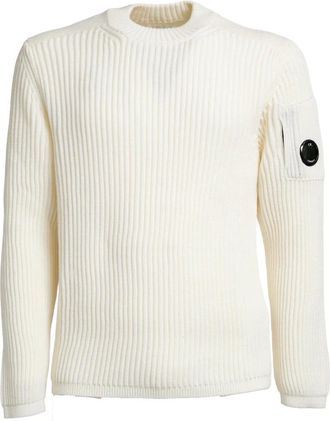 C.P. Company C.p. Company, Homme, Pulls, Blanc, Taille: L Re-Wool Crewneck Lens Sweater