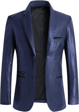 Generic Blazer en cuir synthétique pour homme, coupe ajustée, style professionnel, décontracté, en daim, grande taille, respirant, veste de costume, bleu mari