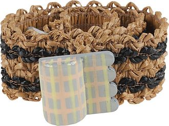 Exquisite J Striped Raffia Belt - Tan