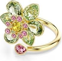 Swarovski Bague ouverte Idyllia, Tailles variées, Fleur, Verte, Placage de ton or