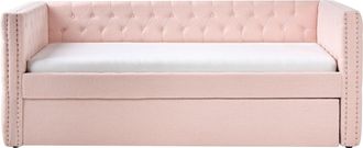 Beliani Platzsparendes Tagesbett Boucl&eacute; Pastell rosa 90x200 cm mit Lattenrost Gassin
