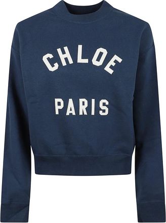 Chlo&eacute; Femme, Sweatshirts et sweats &agrave; capuche, Bleu, Taille: 42 FR Pull &agrave; logo Varsity en molleton de coton