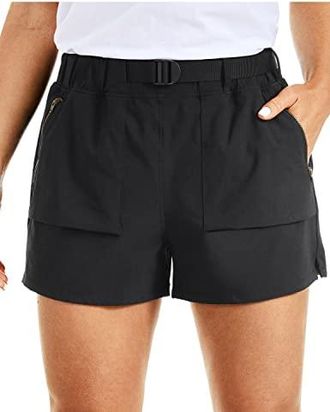 CRZ YOGA Short de Randonnée Léger pour Femme avec Poches Short Extensible à Séchage Rapide - 7cm Noir 42