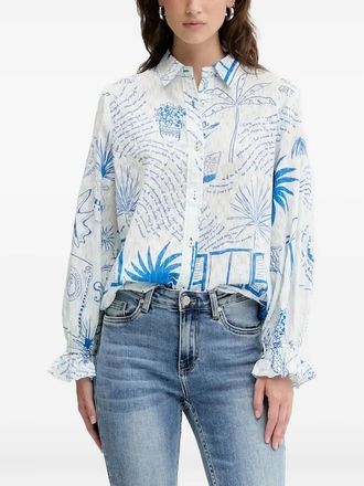 Never Fully Dressed chemise imprimée à manches volantées - Blanc