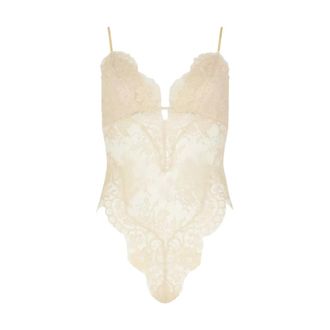 Zimmermann Femme, Tops, Beige, Taille: 40 FR Body Illustration en Dentelle Cr&egrave;me Col en V