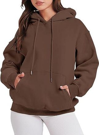 Generic Veste de Sport Femme Hiver Couleur Unie Sans Fermeture &Eacute;clair Manches Longues Grandes Tailles Pull Femme, marron, 3XL
