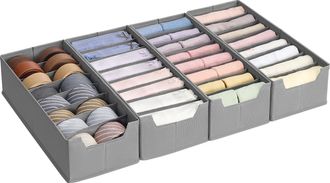 Songmics Unterwäsche-Organizer 4er Set, Schubladen-Organizer für IKEA HEMNES und MALM Kommoden, mit Trennwänden, Kleiderschrank-Organizer faltbar, 40 x 16 x 10