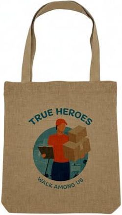 Fabulous Sac Shopping Tote Bag Aspect Lin - True Heroes - Deliveryman Sac de Courses Toile Epaisse 360g Beige Naturel Cabas Port&eacute; Epaule Solide Imprim&eacute; en Fran