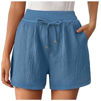 Generic Short Lin Coton Femme &eacute;t&eacute; Chic Large Fluide Pas Cher Shorts Habill&eacute; Femme Grande Taille &eacute;lastique avec Poches Confortable Ample Mode 2024 Casual Sport