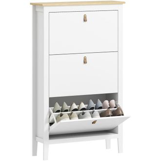 HOMCOM Meuble &agrave; chaussures - HOMCOM - 21 paires - 3 tiroirs rabattables, &eacute;tag&egrave;res r&eacute;glables - panneau de particules - 80 x 24 x 131cm blanc