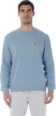 Dondup Homme, Sweatshirts et sweats &agrave; capuche, Bleu, Taille: XL Felpa girocollo regular in cotone stampa loghino