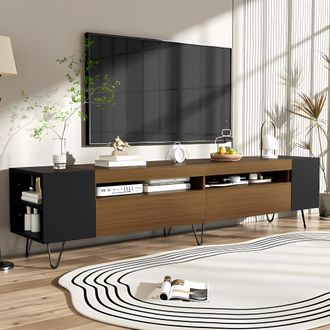 Generic TV Schrank modern mit offenen Seitenfaechern stabilem Aufbau MDF und PB Material Metallfuessen praktischem Stauraum und einfacher Montage geeignet Fue