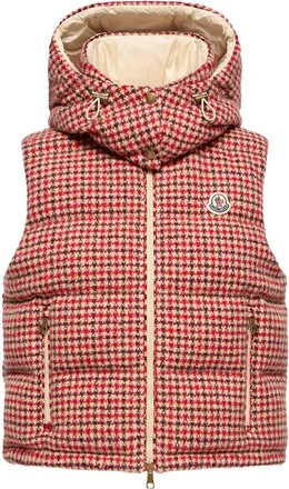 Moncler Moncler Doudoune Sans Manches En Laine &Agrave; Motif Pied-de-poule Niverolle, Femme, Rose, Taille: 00