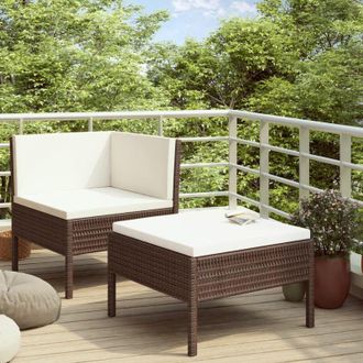 vidaXL 2-tlg. Garten-Lounge-Set mit Auflagen Poly Rattan Braun Vidaxl