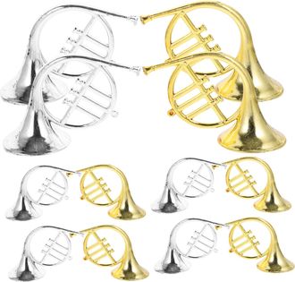 BESTONZON 12st&uuml;cke Teiliges Franz&ouml;sisches Horn Anh&auml;nger Kunststoff DIY Instrumenten-deko Leichte Weihnachtsbaumschmuck Festliche Bastelanh&auml;nger Mix Gold Silber