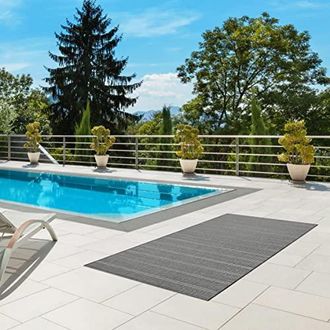 Ecarpetgallery Flacher gewebter Teppich für drinnen und draußen, Terrasse, Balkon, moderner, Skandi Jazz Collection Lines 004 - Anthrazitgrau, 120 cm x 180 cm