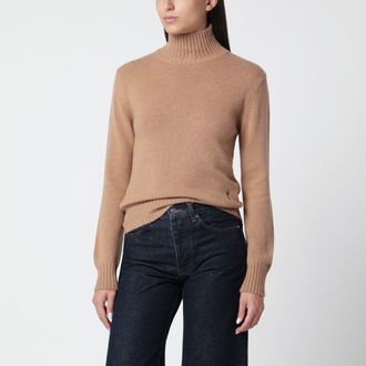 Ami Kamelfarbener Rollkragenpullover aus Kaschmir und Wolle