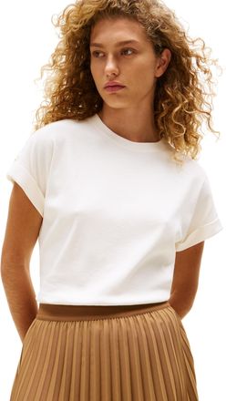 Tommy Hilfiger Damen T-Shirt Kurzarm Gold Button mit Rundhalsausschnitt, Weiß (Ivory Silk), XXS