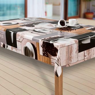 Laro Wachstuch-Tischdecke Abwaschbar Garten-Tischdecke Wachstischdecke PVC Plastik-Tischdecken Eckig Meterware Wasserabweisend Abwischbar AS, Muster:Kaffee