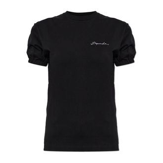 Dsquared2 T-shirt en coton &agrave; manches bouffantes - Femme - Tops - Noir - Taille: 38 FR