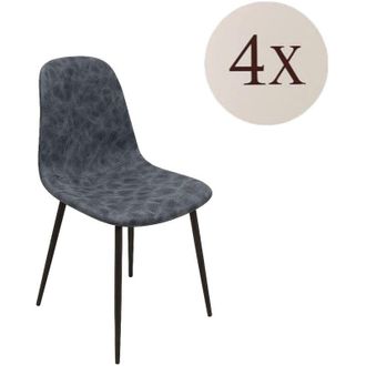 Dmora Ispani Stuhlset, 4 St&uuml;hle, Gealterte Optik, Gepolstert, Dunkelgrau