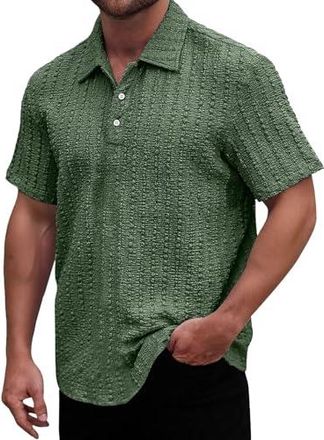 Generic DENGJIAMY Polo textur&eacute; pour homme T-shirt &agrave; col en V &agrave; manches courtes pour homme T-shirt &agrave; col en V d&eacute;contract&eacute; pour homme V&ecirc;tements d&eacute;t&eacute;, vert milit