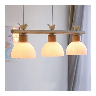 Generic K&uuml;cheninselbeleuchtung, dreiflammige lineare Pendelleuchte, moderner skandinavischer Kronleuchter mit japanischem Holz- und Vogeldekor, verstellbare H