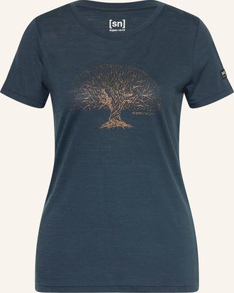 super.natural T-Shirt Tree Of Knowledge Mit Merinowolle blau
