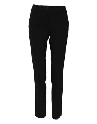 Dolce & Gabbana Womens Black Wool Mid Waisted Tapered Dress Pants Silk Elastane