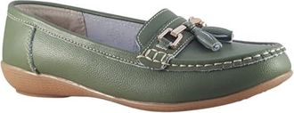 Jo & Joe Mocassins plats en cuir pour femme avec semelle à pompon - Vert - Gui., 39 EU