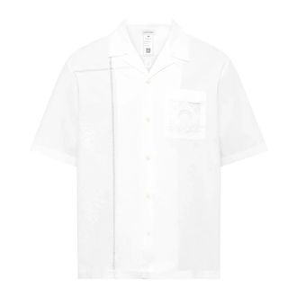 Marine Serre Homme, Chemises, Blanc, Taille: L Chemise Manches Courtes en Lin M&eacute;nager R&eacute;g&eacute;n&eacute;r&eacute;