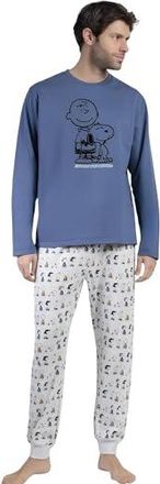 Peanuts Pyjama à manches longues en peluche Snoopy & Friends pour homme, bleu, XL