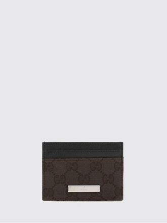 Gucci Flaches Kartenetui aus GG-Monogramm-Jacquard und Glattleder